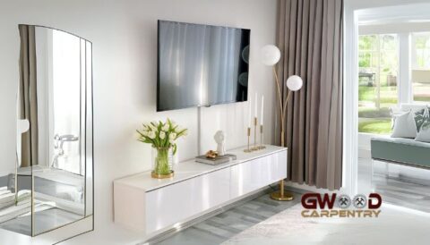 Floating White TV Unit with a sleek - Gregwood Carpentry